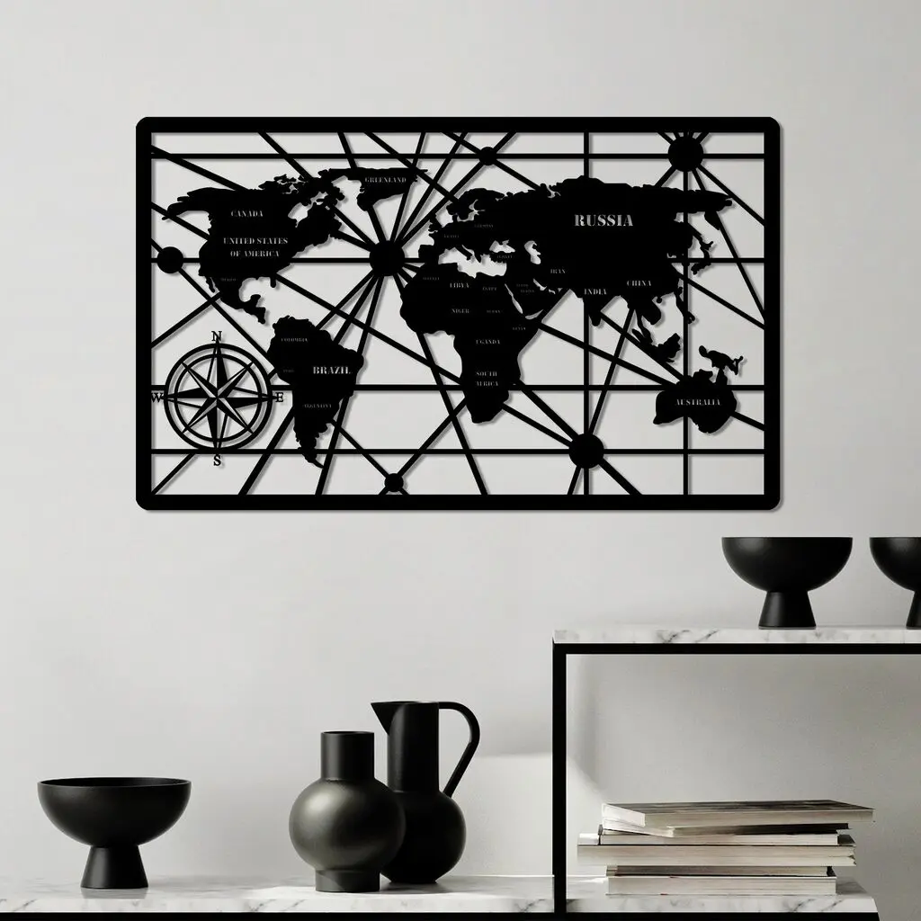 Wallity Zidna dekoracija World Map 7-M, 50 x 82 cm, Crna