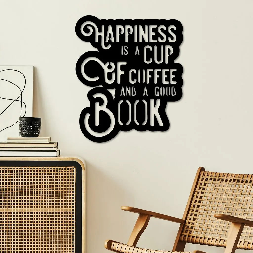 Wallity Zidna dekoracija Happiness Coffee, 38 x 44 cm, Crna