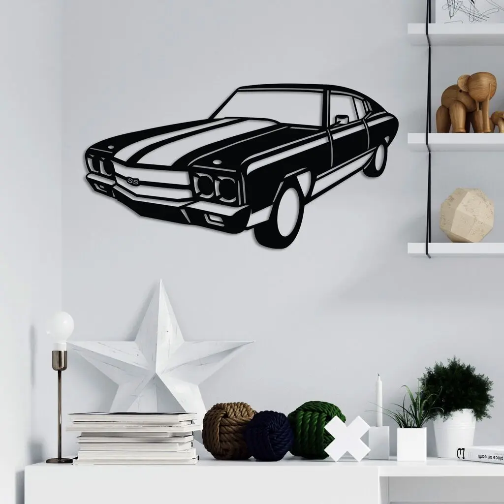 Wallity Zidna dekoracija Vintage Chevrolet SS Muscle, 60 x 32 cm, Crna