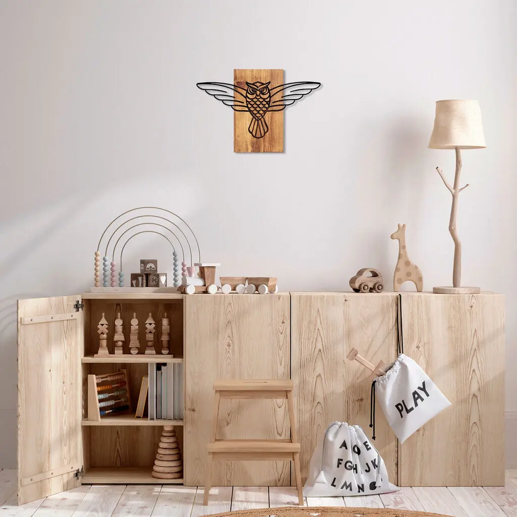 Wallity Zidna dekoracija Owl - 337, 38 x 3 x 25 cm, Crna