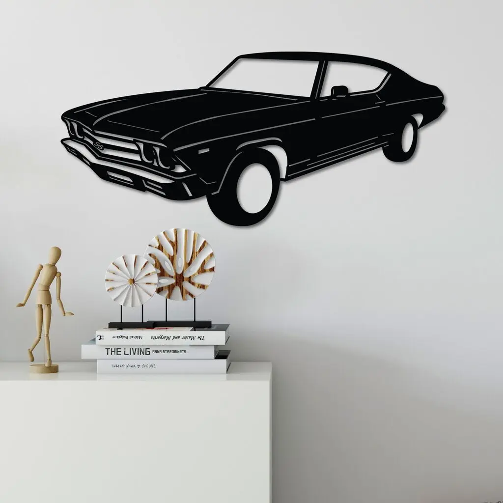 Wallity Zidna dekoracija Chevrolet Chevelle SS 1969 Malibu, 60 x 28 cm, Crna