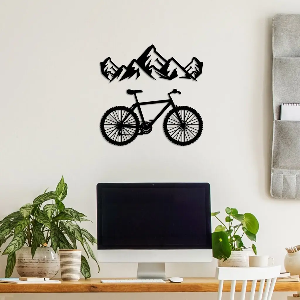 Wallity Zidna dekoracija Mountain And Bicycle - M, 50 x 27 cm, Crna