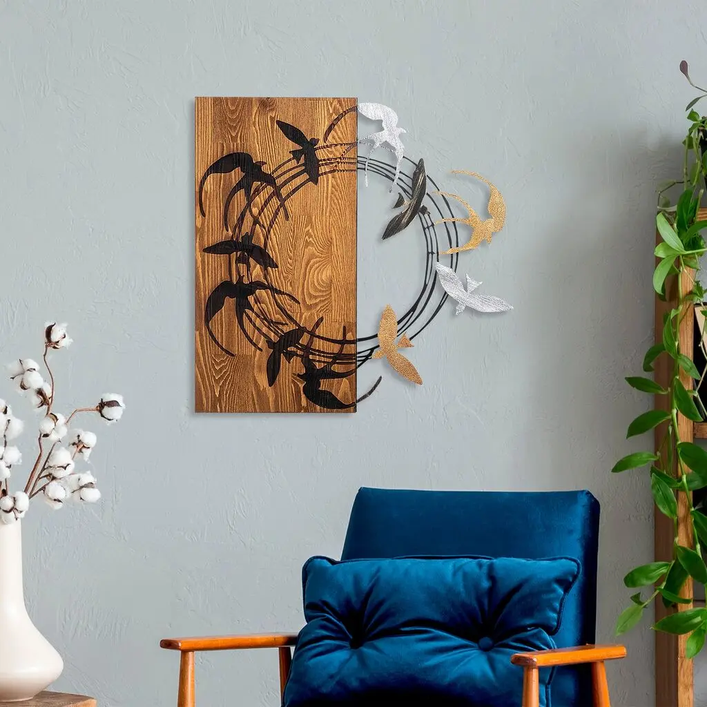 Wallity Zidna dekoracija Spiral Birds 2, 58 x 58 cm, Smeđa
