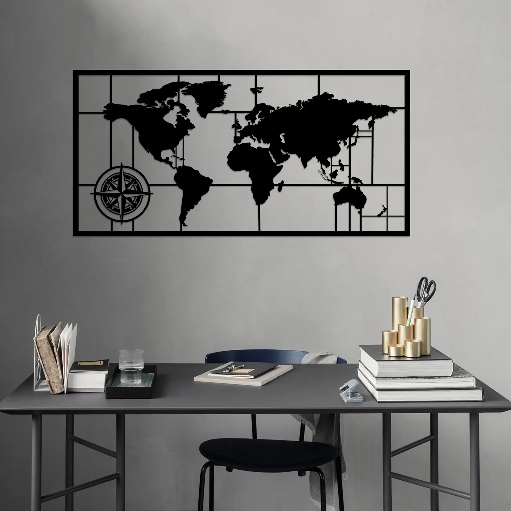 Wallity Zidna dekoracija World Map 7, 121x60 cm, 1.5 mm, Crna