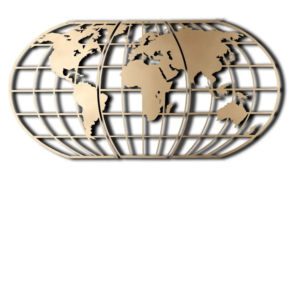 Wallity Zidna dekoracija World Map Globe, 60x120cm, Zlatne boje