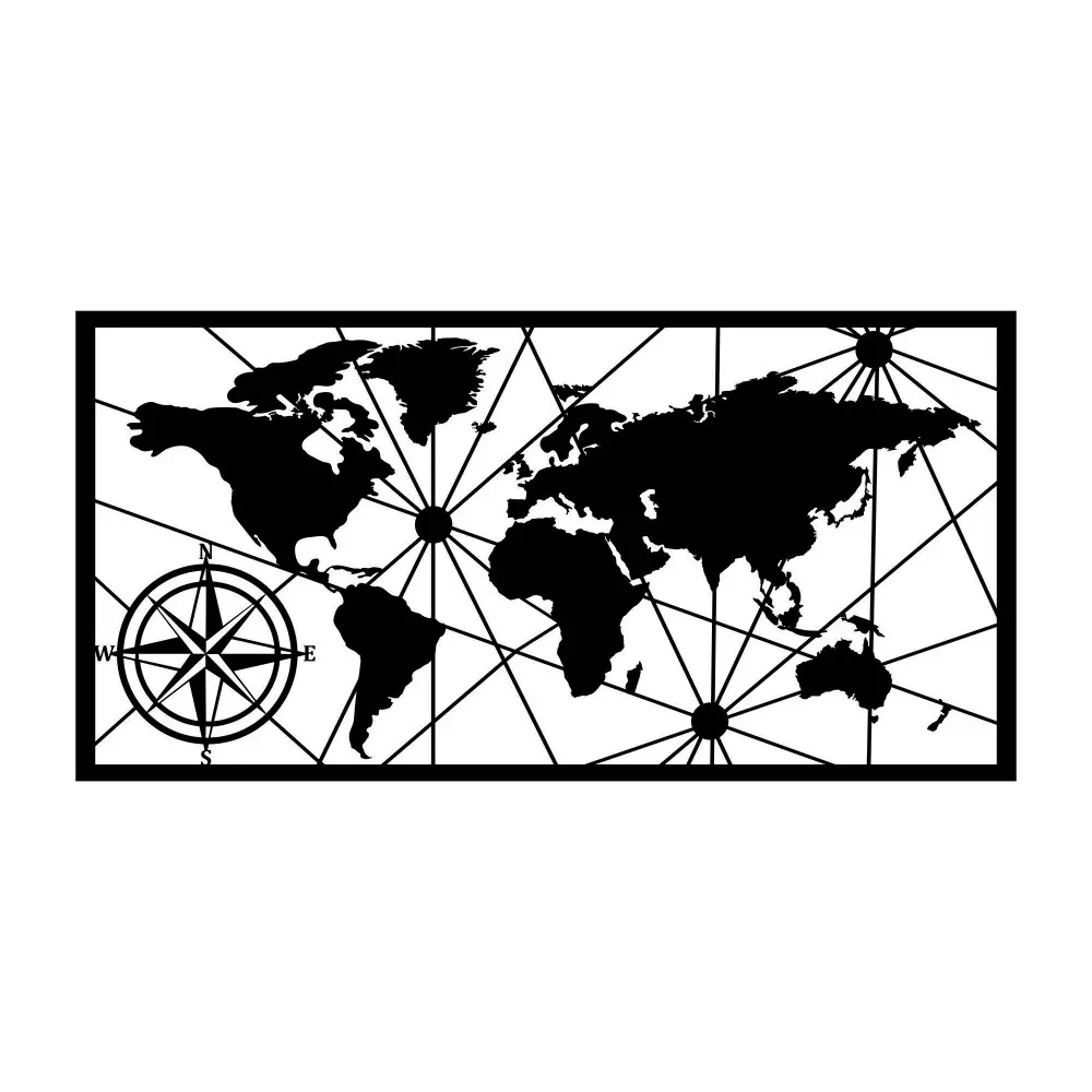 Wallity Zidna dekoracija World Map 2, 100x50cm, Crna