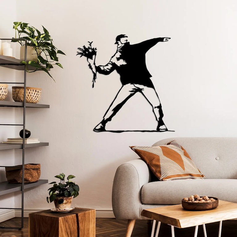 Wallity Zidna dekoracija Banksy Metal 01, 69x70 cm, 1.5 mm, Crna