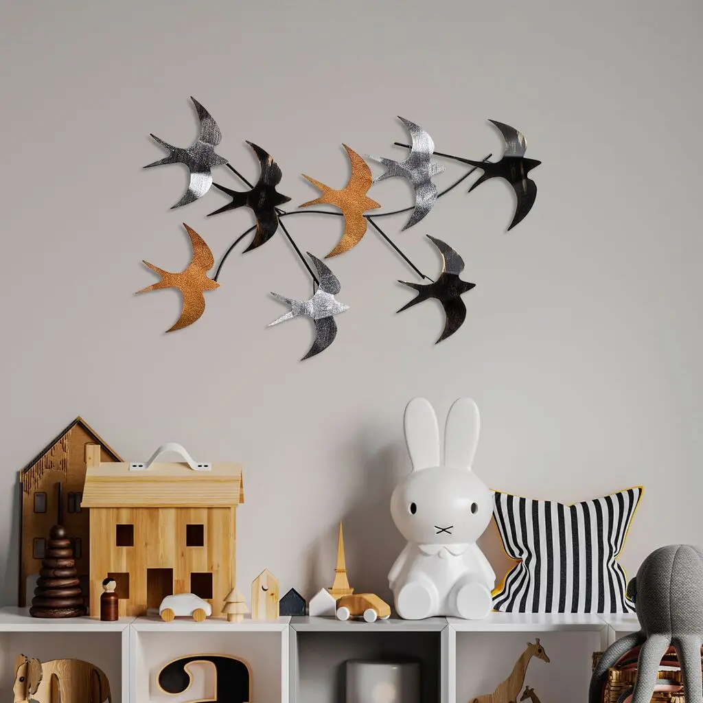 Wallity Zidna dekoracija Flying Birds 2, 69x41x7 cm, 1.5 mm, Šarena