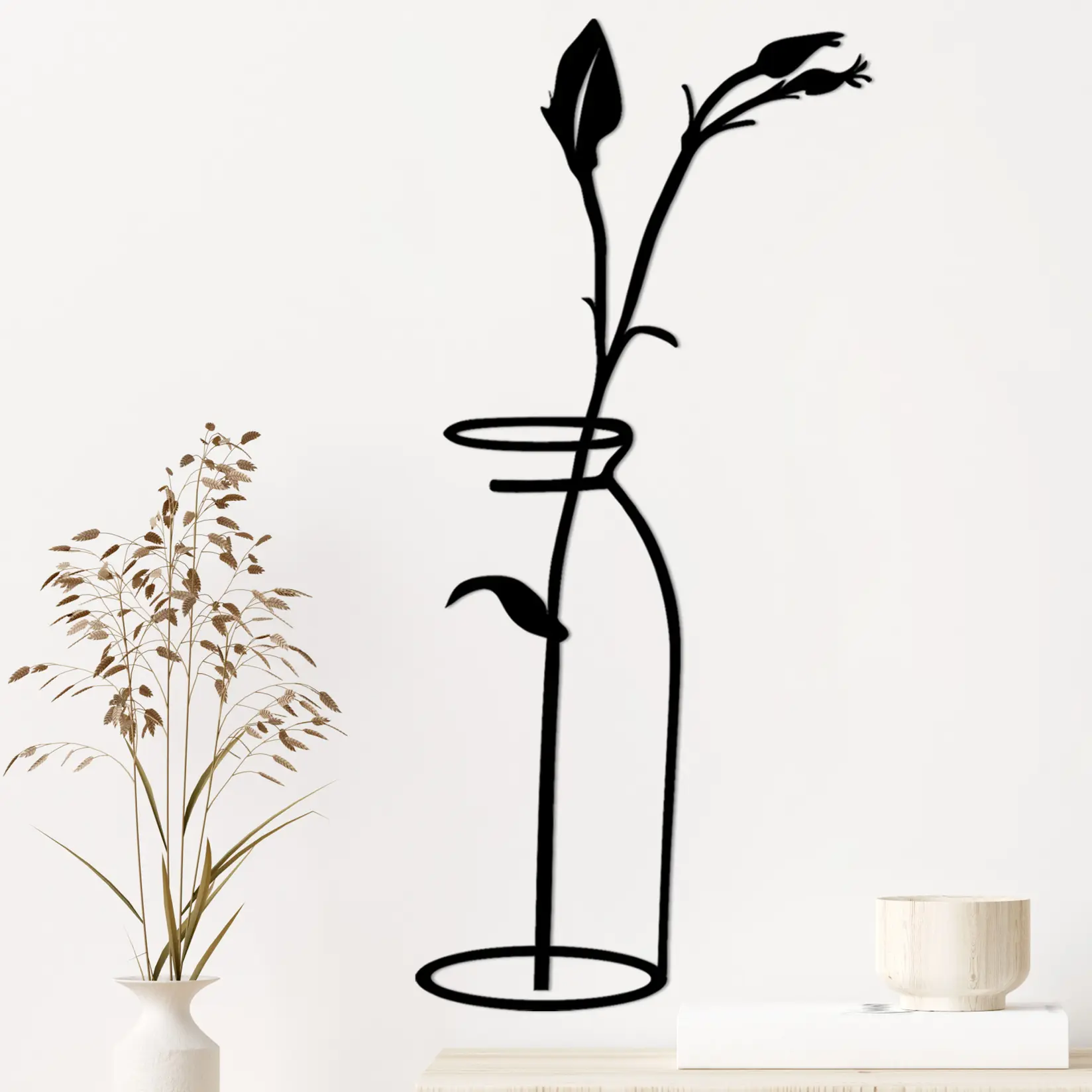 Wallity Zidna dekoracija Flower In The Vase, 33x0.15x71 cm, 1.5 mm, Crna