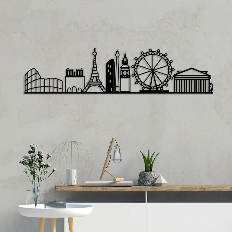 Wallity Zidna dekoracija European Cities Skyline, 120x29 cm, 1.5 mm, Crna