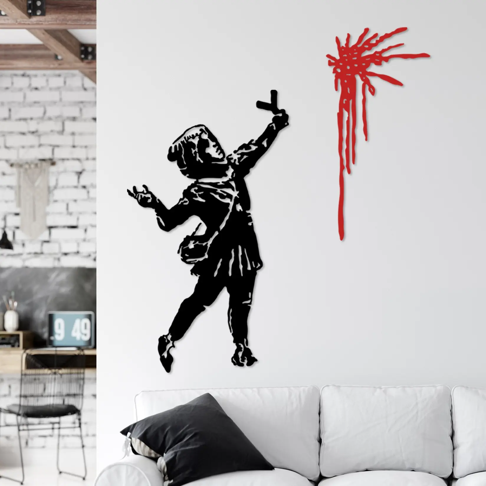 Wallity Zidna dekoracija Banksy Metal 09, 48x83 cm & 30x62 cm, 1.5 mm, Crna