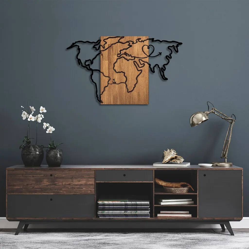 Wallity Zidna dekoracija Wold Map-316, 118x3x70cm, Hrast