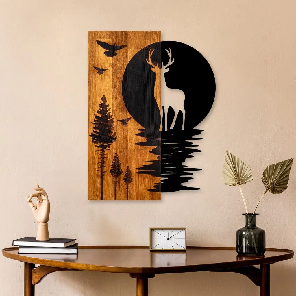 Wallity Zidna dekoracija Deer and Moon, 43x58x3 cm, Crna