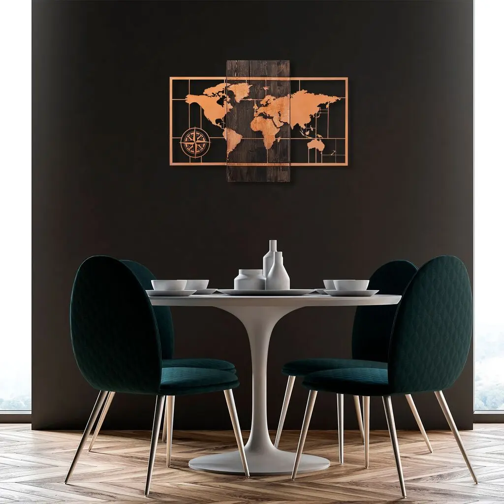 Wallity Zidna dekoracija World Map Wıth Compass, 58x85 cm, Bakar