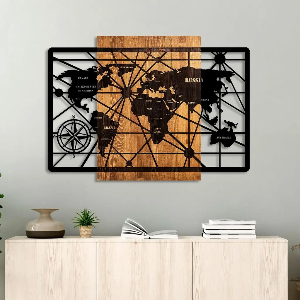 Wallity Zidna dekoracija World Map 6-L, 70x96 cm, Crna