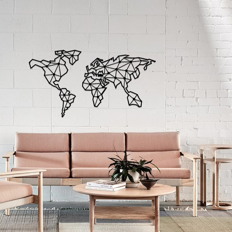 Wallity Zidna dekoracija World Map, 120x64 cm 2 mm, Crna