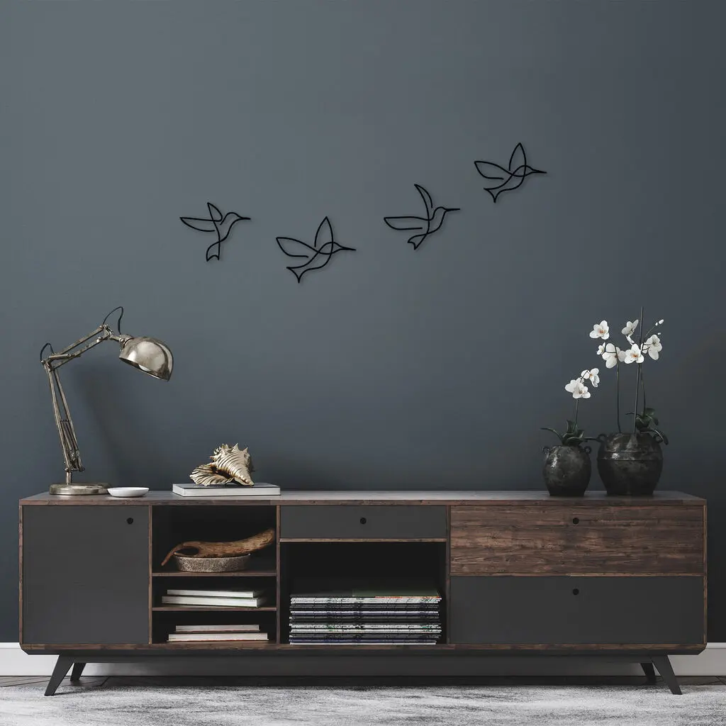 Wallity Set zidnih dekoracija Birds-304, 18-24 cm, 1 mm, 4 komada, Crna