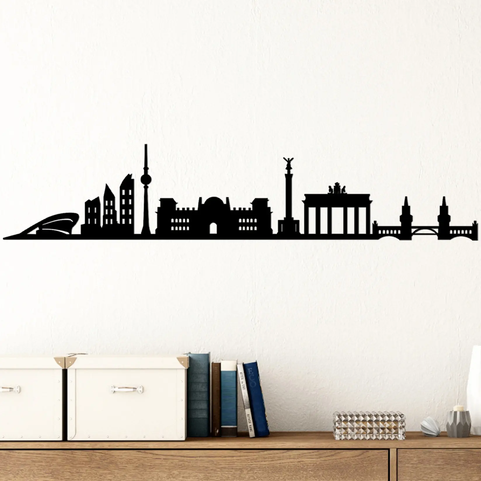 Wallity Zidna dekoracija Berlin Skyline, 119x24 cm, 1.5 mm, Crna
