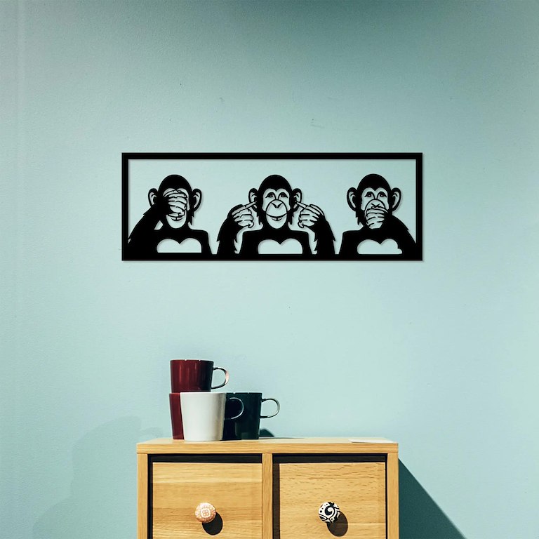 Wallity Zidna dekoracija Three Monkeys-M, 70x25 cm, 1.5 mm, Crna