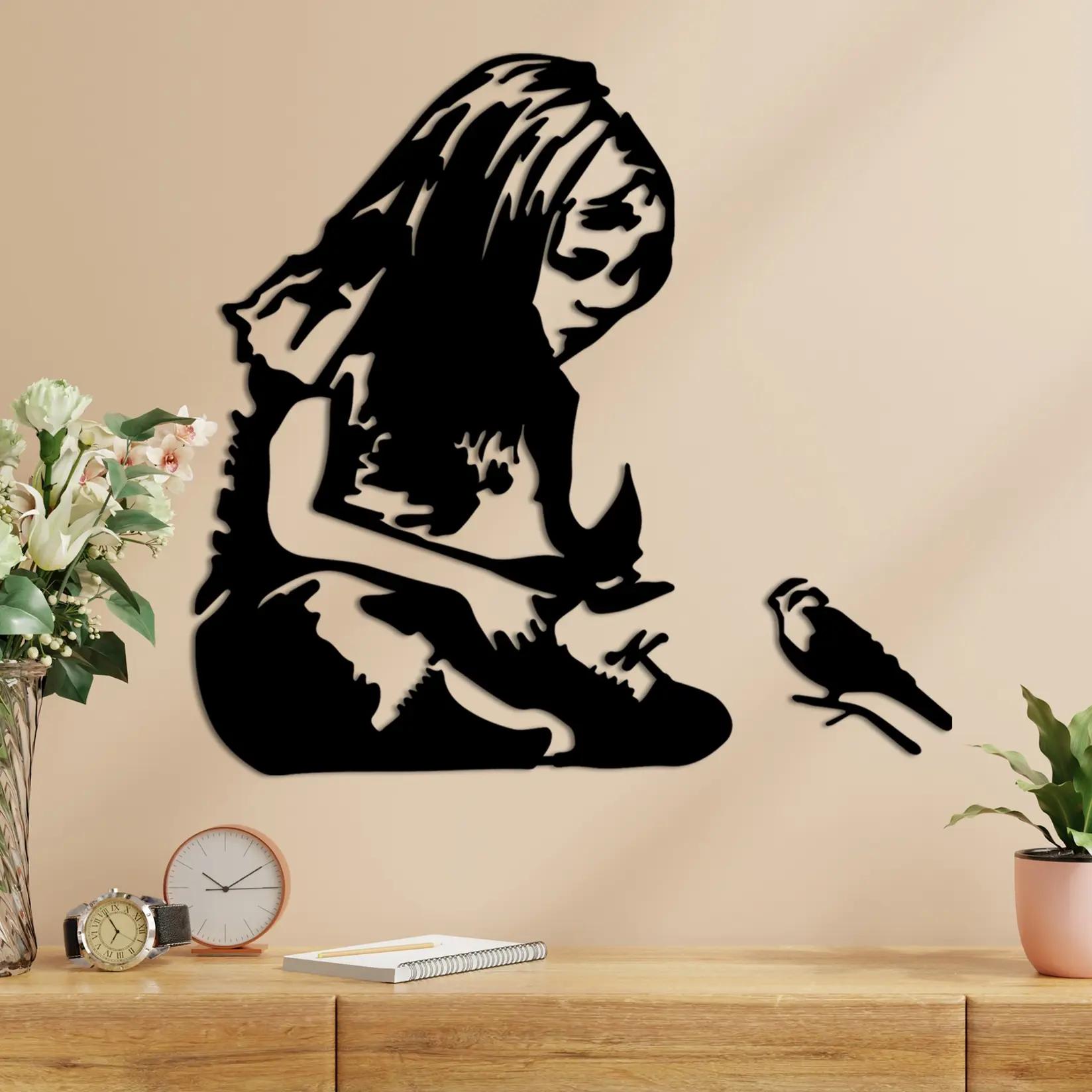 Wallity Zidna dekoracija Banksy Metal 07, 54x72 cm, 1.5 mm, Crna