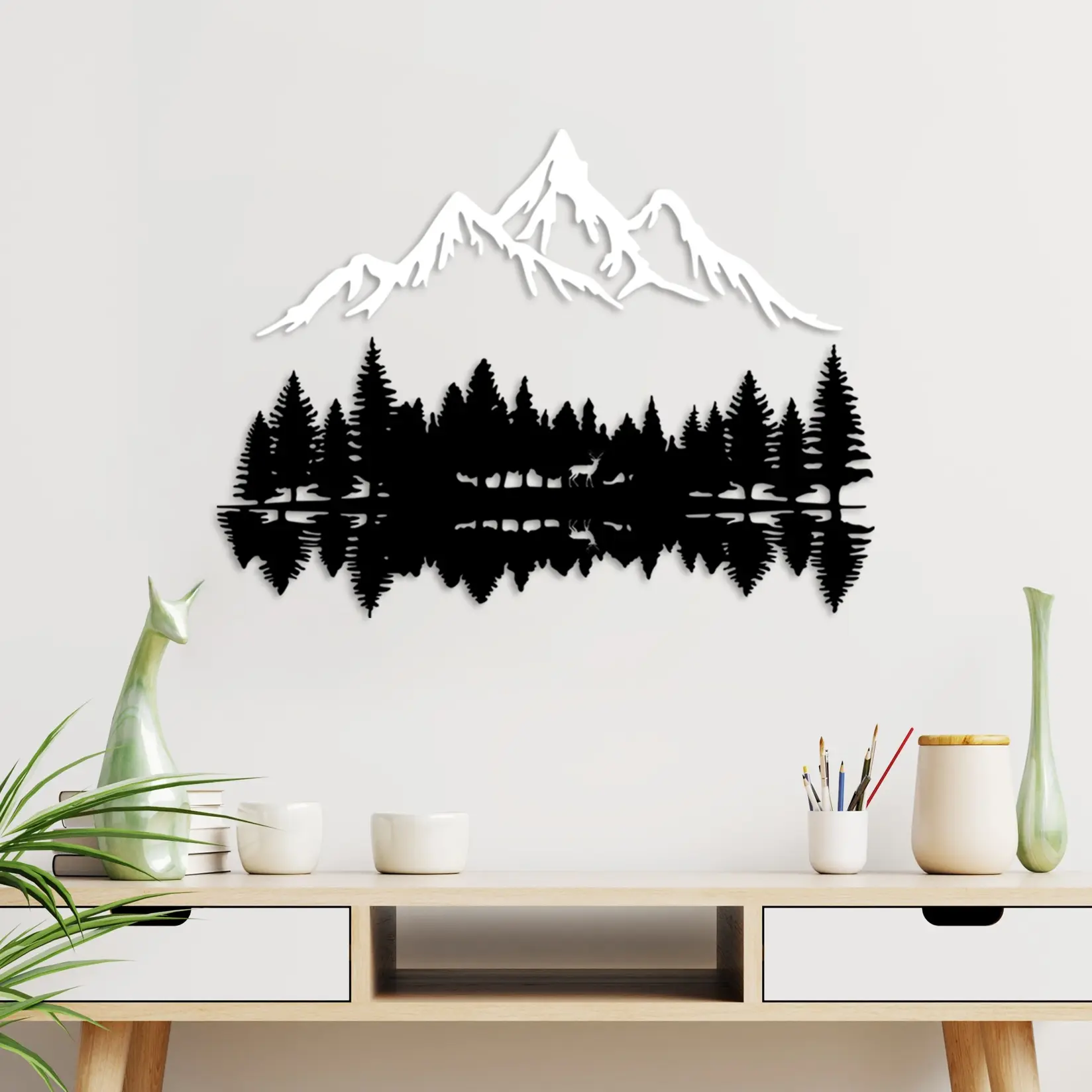 Wallity Zidna dekoracija Nature And Mountain-12, 62x22cm 70x51cm 1.5mm, Crno-bela