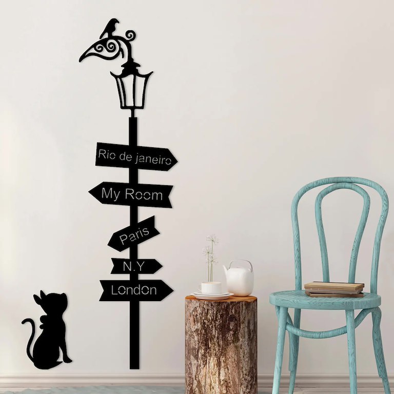 Wallity Zidna dekoracija Where To Go ?, 25x39 cm 48x172 cm 1.2 mm, Crna