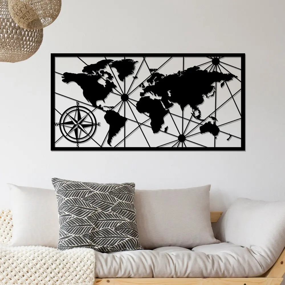 Wallity 891TNL1760 Zidna dekoracija World Map 2, 120x60cm, Crna