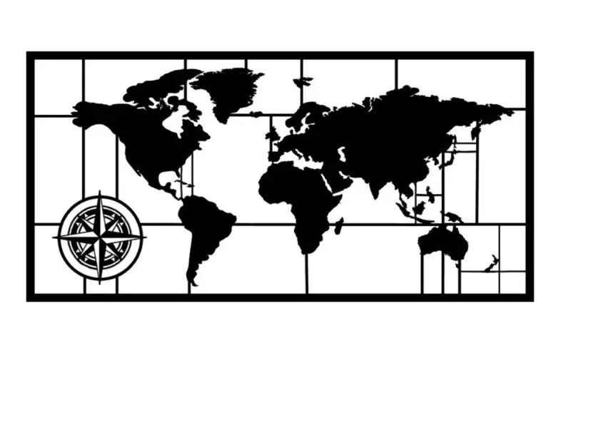 Wallity Zidna dekoracija World Map 7, 121x60cm, Crna