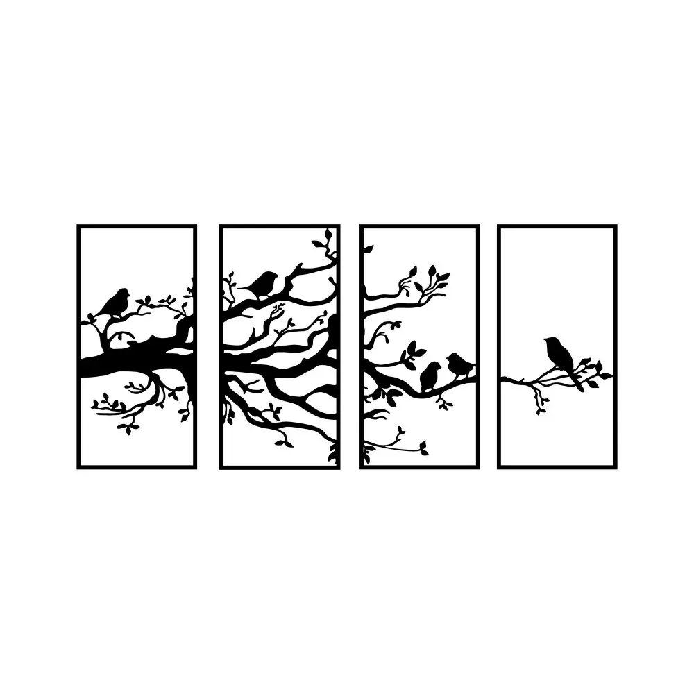 Wallity Zidna dekoracija Tree Branch And Birds 269.34x70cm, 4 komada, Crna