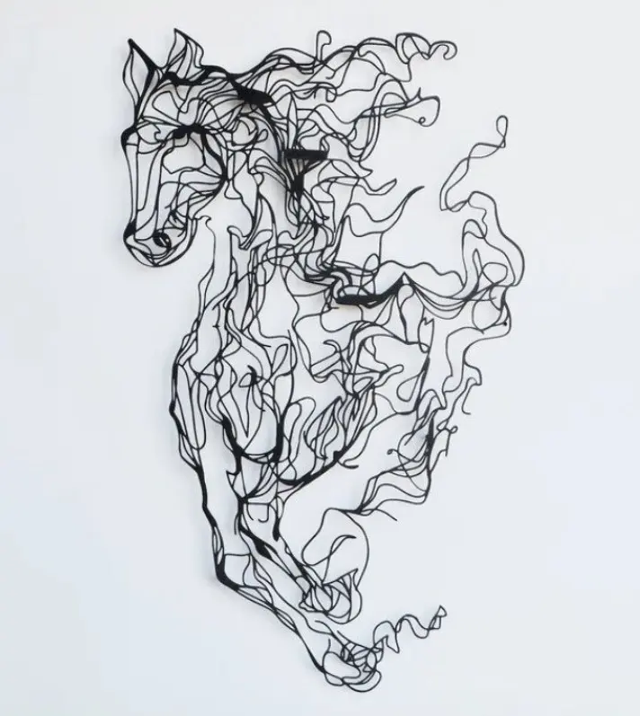 Wallity APT724 v2 Zidna dekoracija Metal Horse Line Art, 99x62cm, Crna