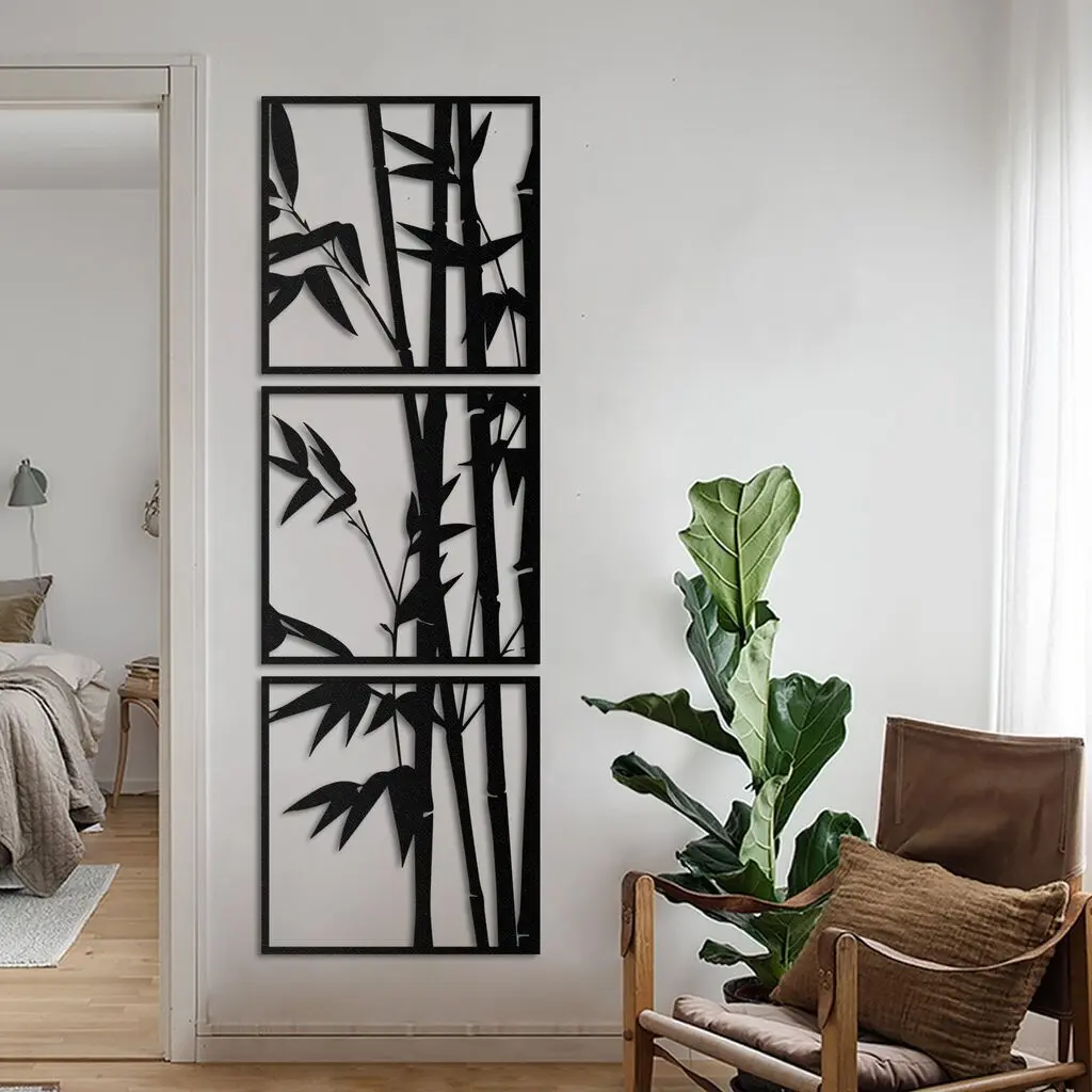Wallity APT041LS Zidna dekoracija Bamboo, 70x70cm, 3 komada, Crna