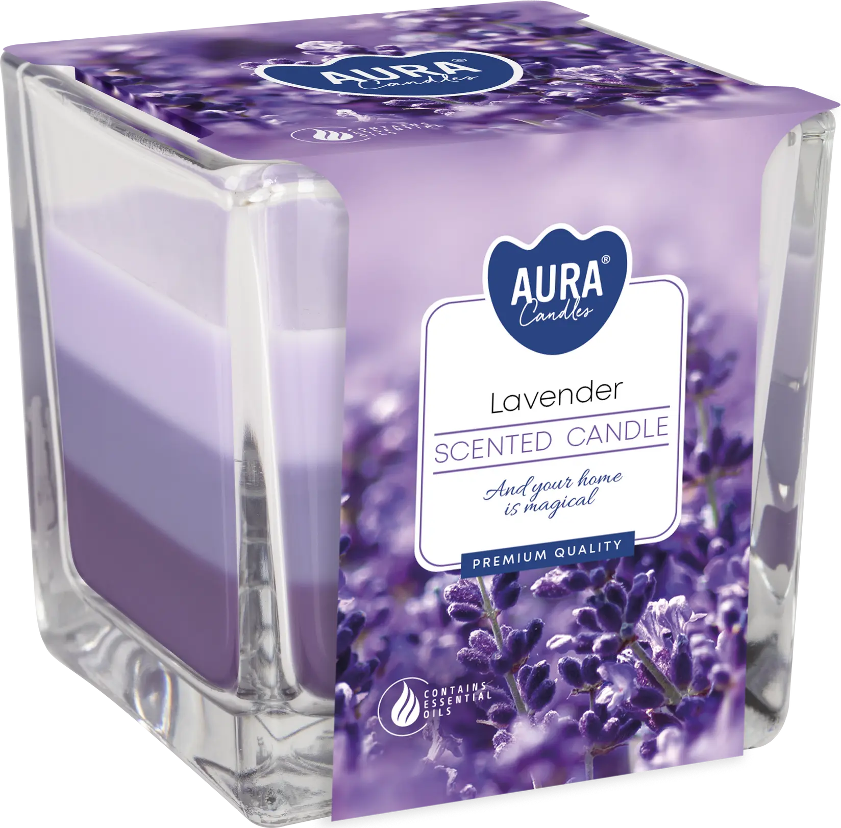 Aura Trobojna mirisna sveća Lavanda, 170g