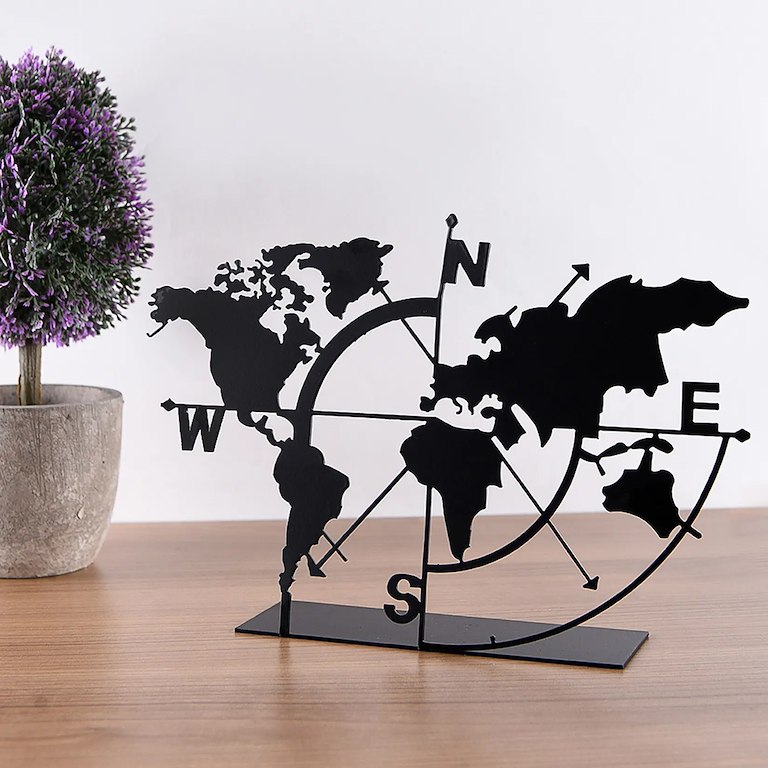 Aberto Design Dekorativna figura Worl Map, 18x26 cm, 1.5 mm, Crna
