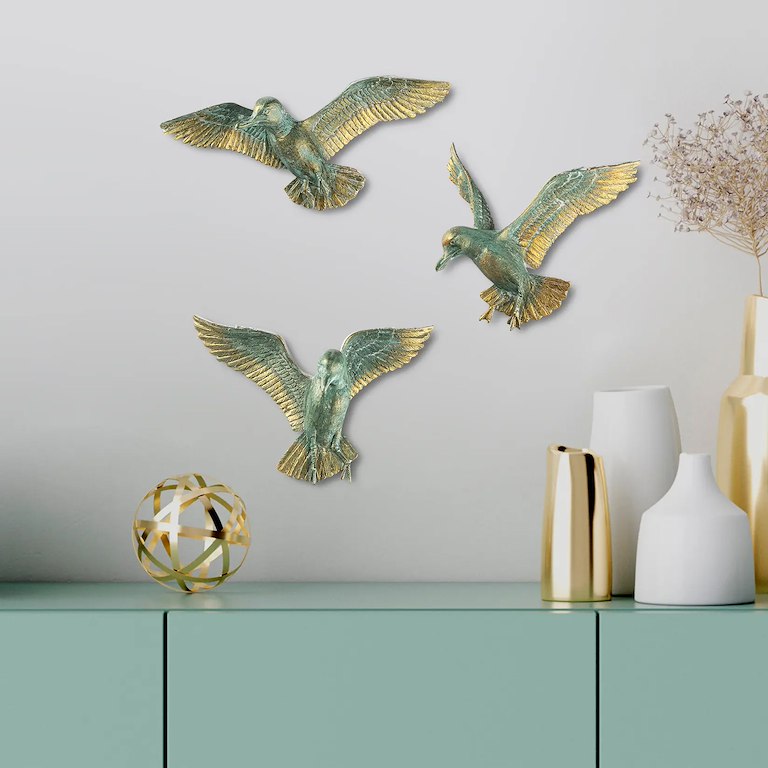 Aberto Design Set dekorativnih figura BIRDS 1,25x5x11, 20x4x17, 21x6x13, 3 komada, Zlatna boja