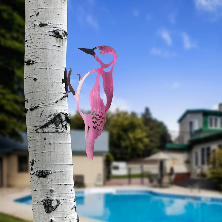 Aberto Design Dekorativna figura Bird on the branch 21, 30x18 cm, 1.5 mm, Roze