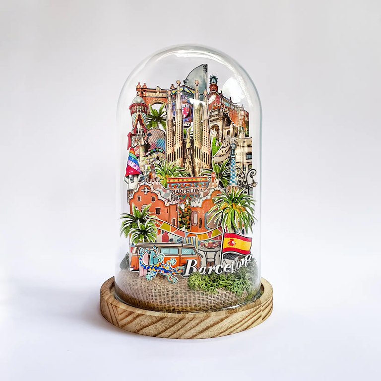 Dekorativna staklena kupola, The City Under the Dome, Barcelona, 21x13cm