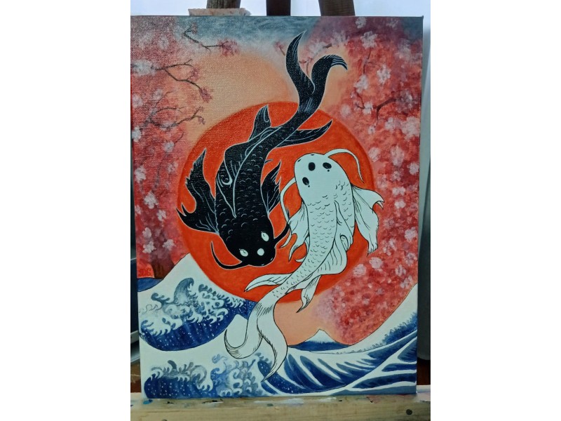 Yin-Yang Koi šaran, 30x40 akrilne boje