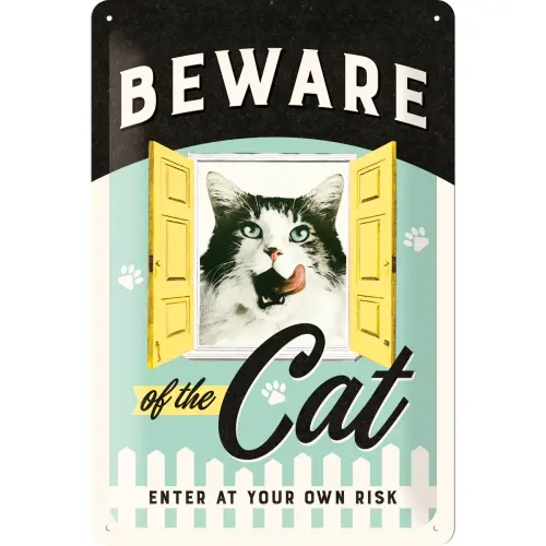 NOSTALGIC ART Znak Beware of the Cat 20x30cm