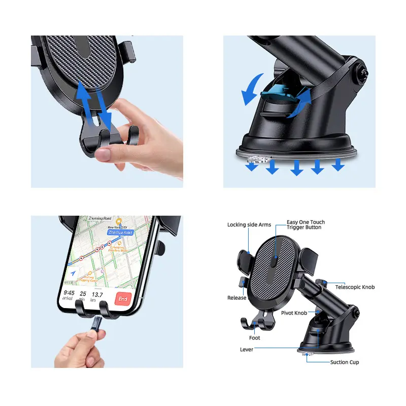 Auto držač za mobilni telefon vakum 360, Za kontrolnu tablu, Crni