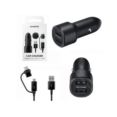Samsung Auto punjač za telefon, 15W, 2xUSB-A, Crni