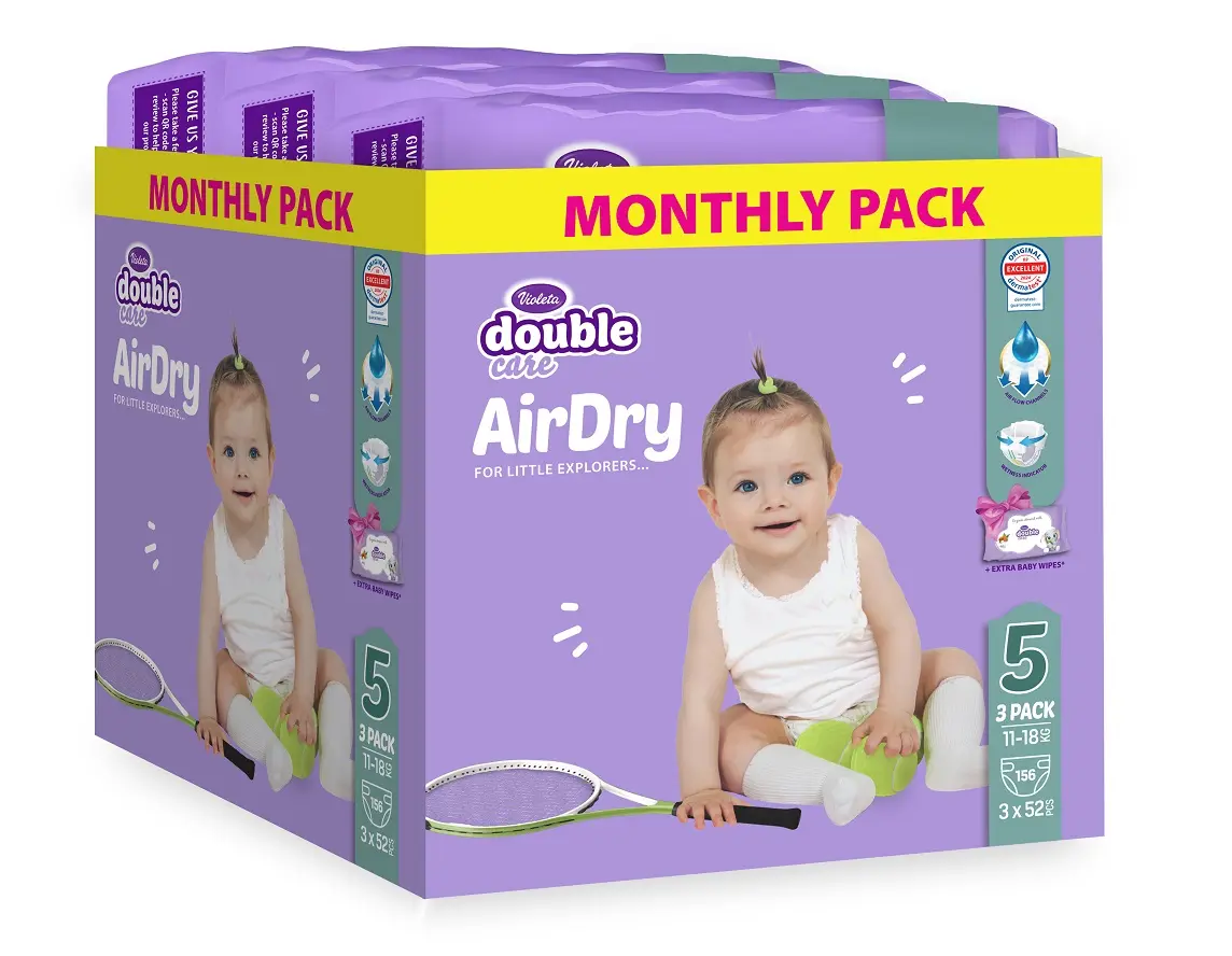 Violeta pelene DC Air Dry Monthly, 5, 11-18kg, 156 komada