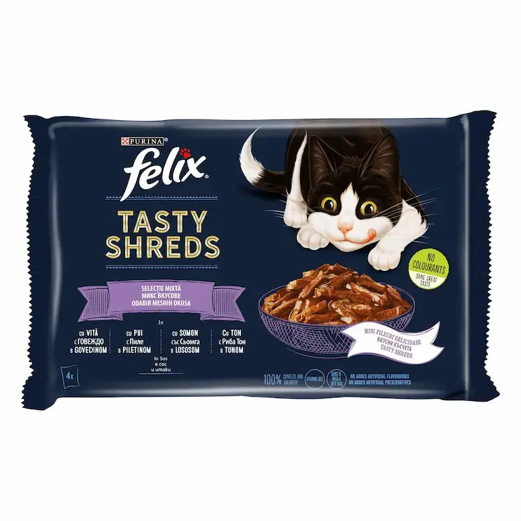 FELIX PURINA Vlažna hrana za mačke Tasty Shreds, 4x80g