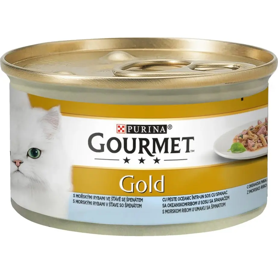 PURINA Gourmet Gold Vlažna hrana za mačke komadići okeanske ribe i spanaća u sosu 85g