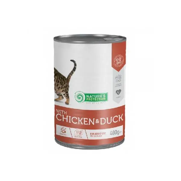 NATURES PROTECTION Vlažna hrana za mačke Can Cat Sterilised piletina i pačetina 400g