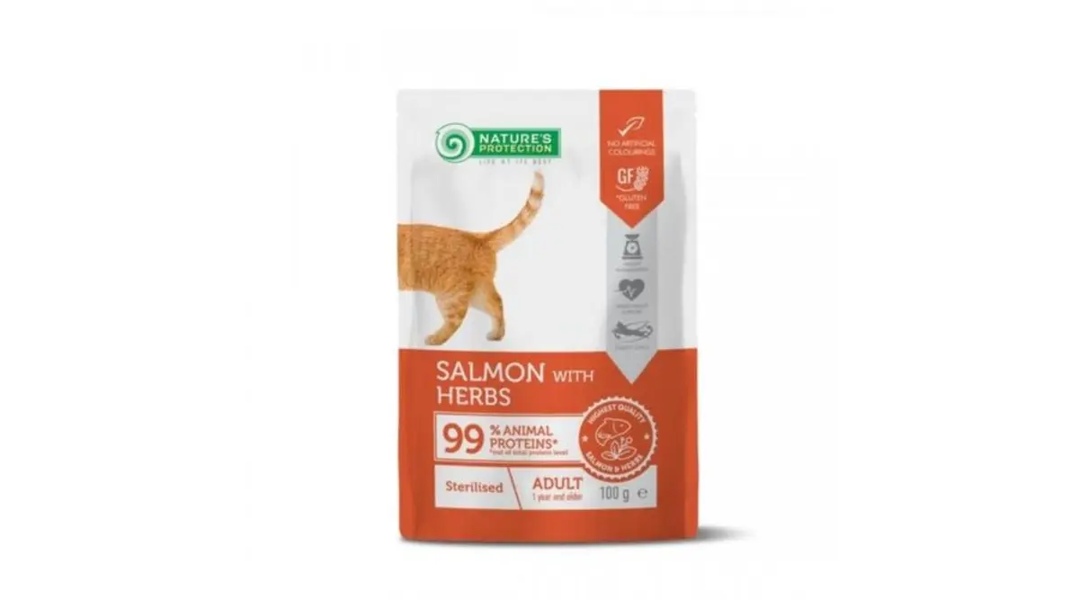 NATURE'S PROTECTION Hrana za mačke Sterilized Salmon&Herbs, 100g