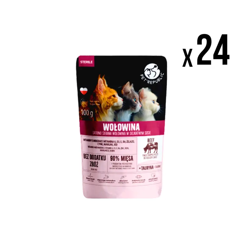 Pet Republic Vlažna hrana za sterilisane mačke, Govedina, 100g, 24 komada