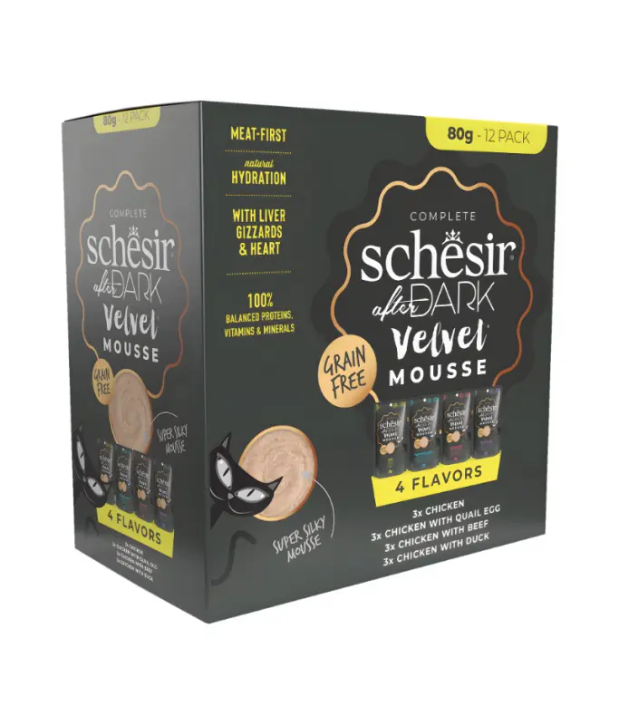 SCHESIR Vlažna hrana za mačke After Dark Multipack, Kesice, 12x80g