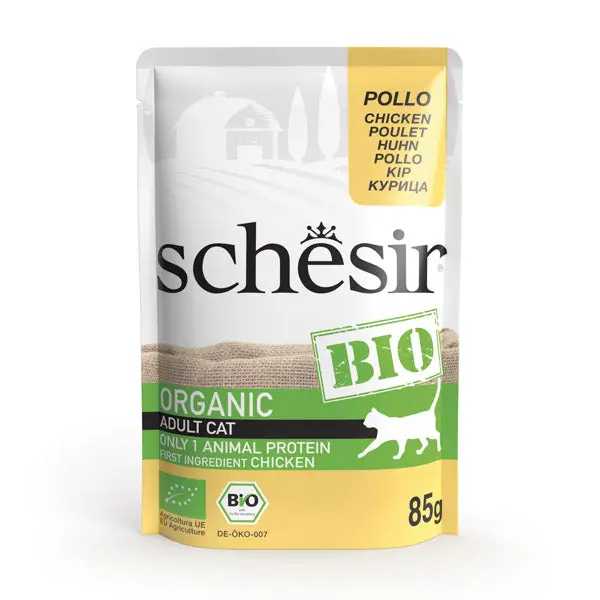 SCHESIR Vlažna hrana za mačke Cat Bio Organic, Piletina, 85g