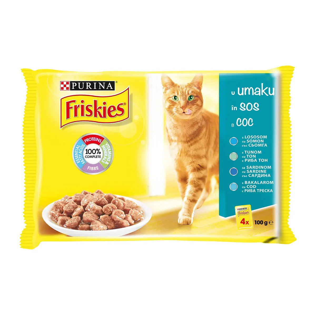FRISKIES PURINA, Vlažna hrana za mačke, Sos, Losos, MV, 4x85 g
