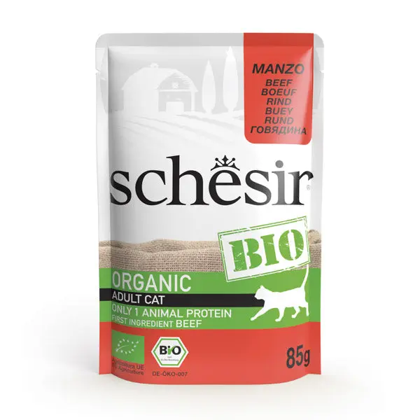 SCHESIR Vlažna hrana za mačke Cat Bio Organic, Teletina, 85g